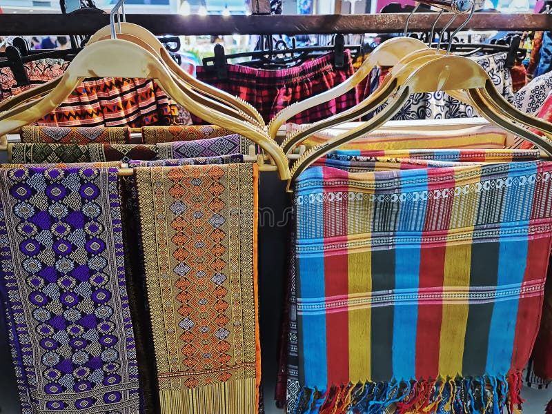 Traditional Thai-Style Patterned Clothes Hanging on Rack Editorial ...
