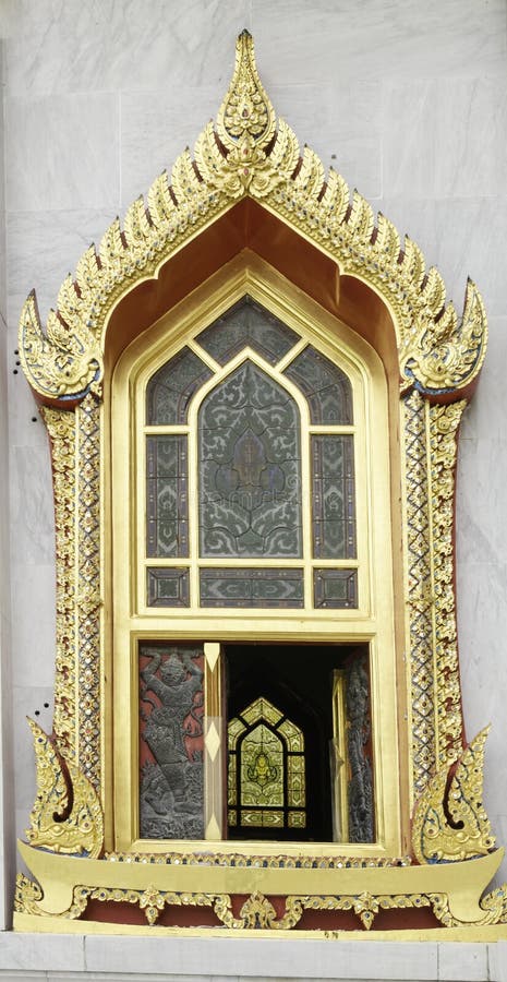 Traditional Thai Style Window with Art Decoration Stock Image - Image ...