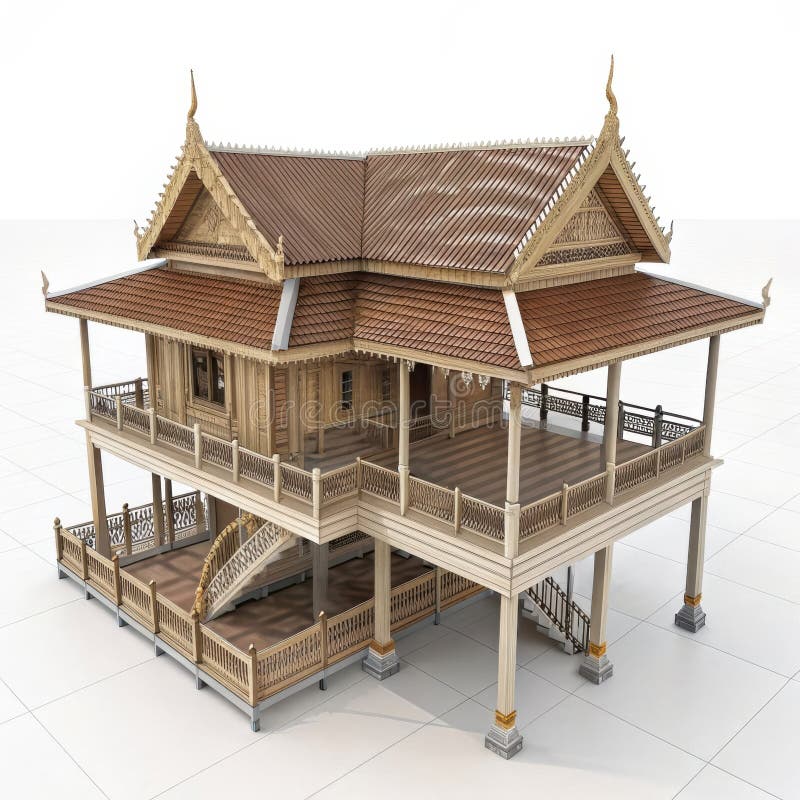 Traditional Thai Wooden House Architectural Model Stock Illustration ...