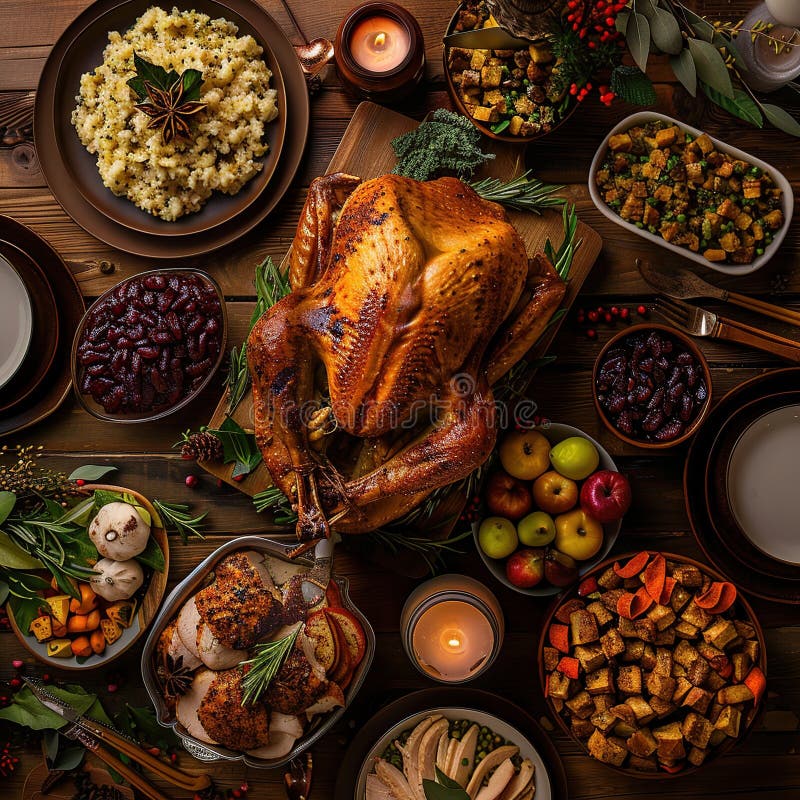 Traditional Thanksgiving Dinner with Turkey and Trimmings Stock ...