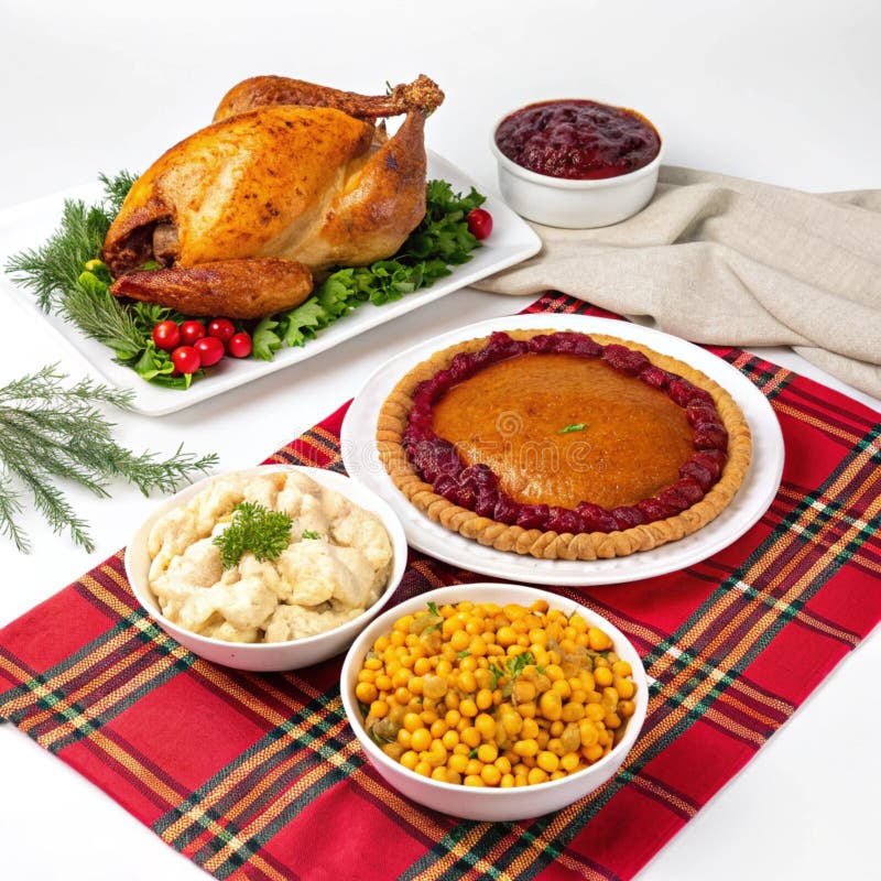 Traditional Thanksgiving Feast Table Setting Isolated on White ...