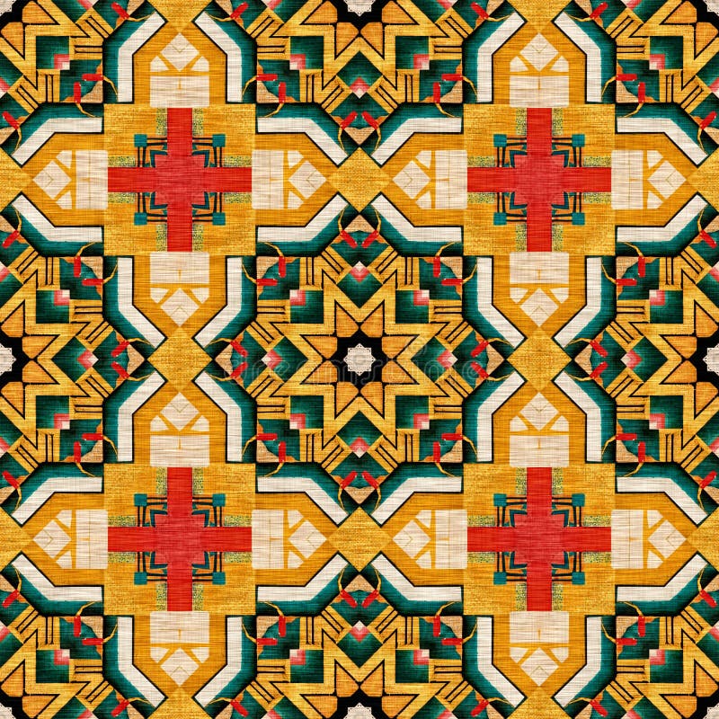 Traditional Tile Mosaic Seamless Pattern Print. Fabric Effect Mexican ...