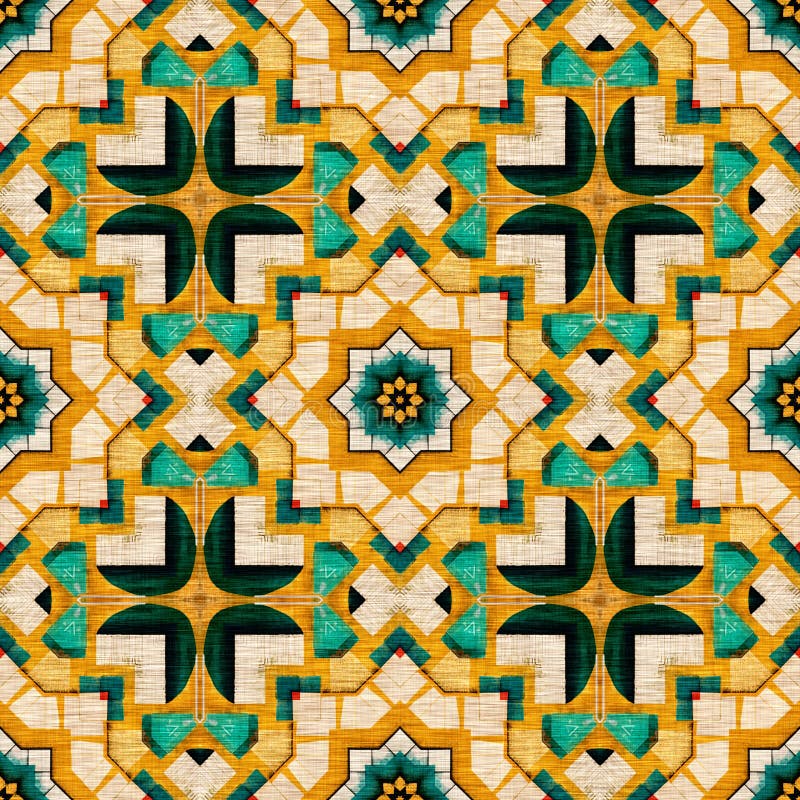 Traditional Tile Mosaic Seamless Pattern Print. Fabric Effect Mexican ...