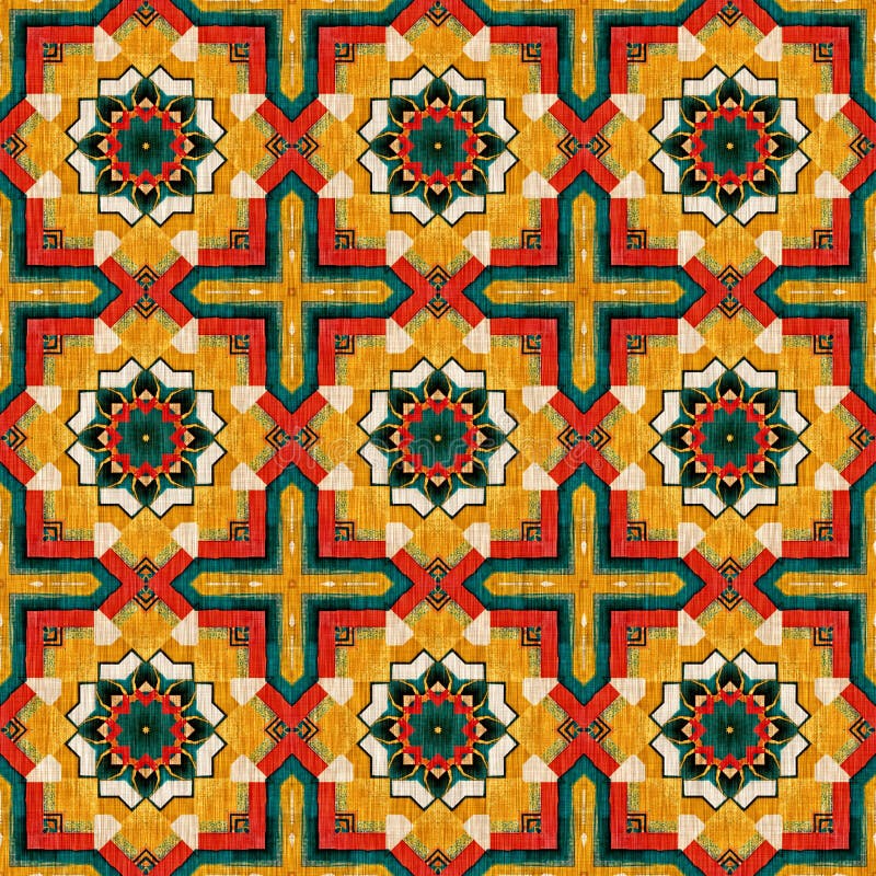 Traditional Tile Mosaic Seamless Pattern Print. Fabric Effect Mexican ...