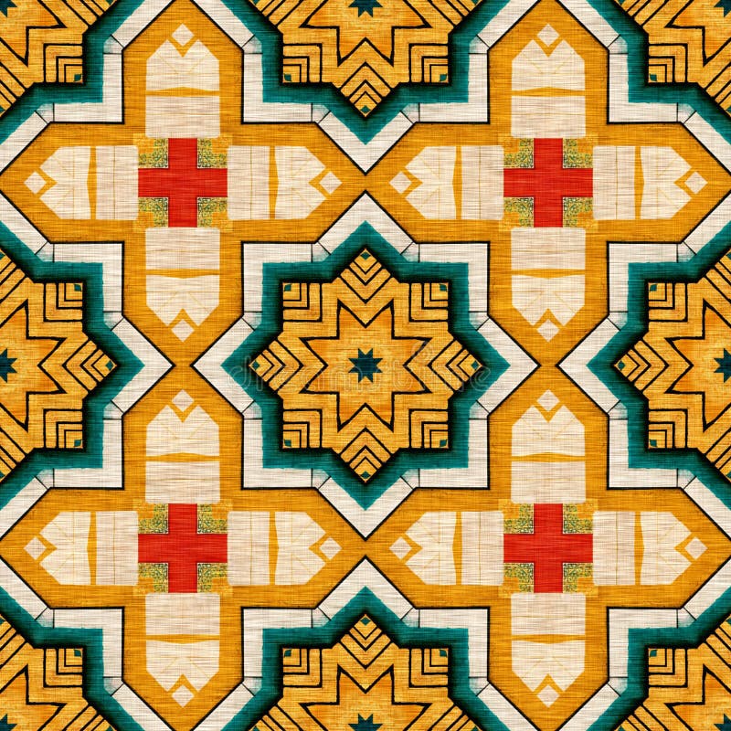 Traditional Tile Mosaic Seamless Pattern Print. Fabric Effect Mexican ...