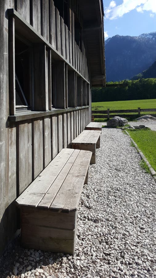 Traditional Timber Barn with Timber Beach Stock Photo - Image of mount ...