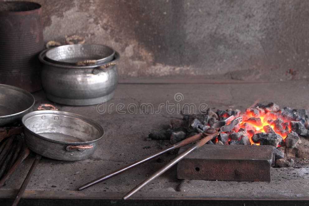 Traditional Tinsmith or Coppersmith Work Bench in Turkey Stock Image ...