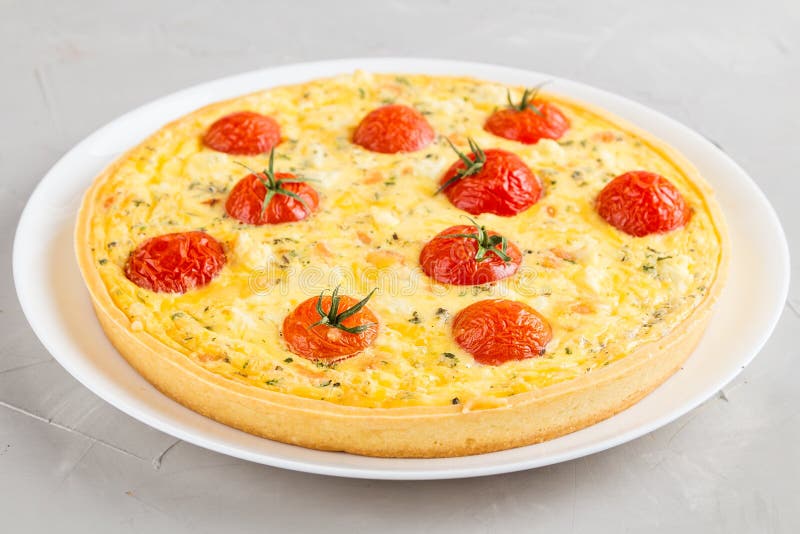 Traditional tomato quiche stock image. Image of kitchen - 72936729