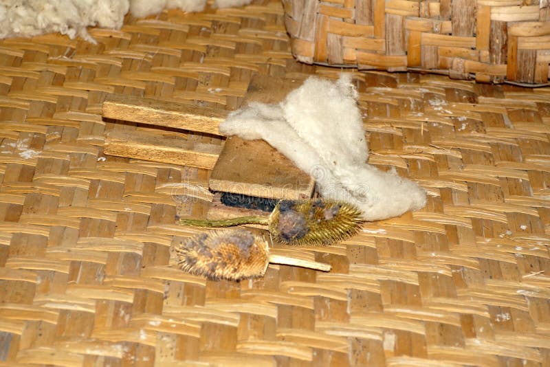 Tools for preparing wool stock photo. Image of weaving - 117341738