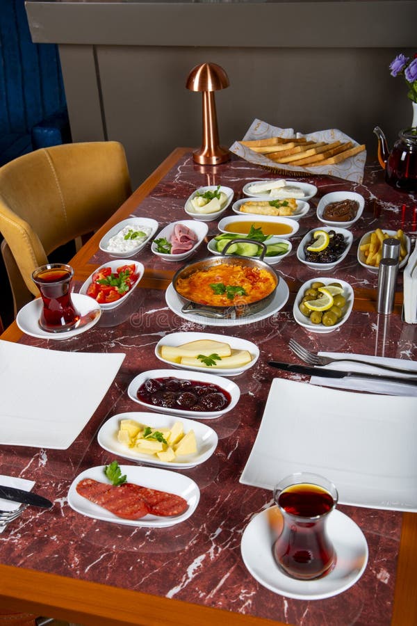 Traditional Turkish Breakfast Spread on a Colorful Dining Table Stock ...