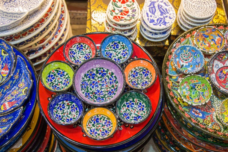 Traditional Turkish Ceramic Plates Stock Image - Image of pottery, shop ...