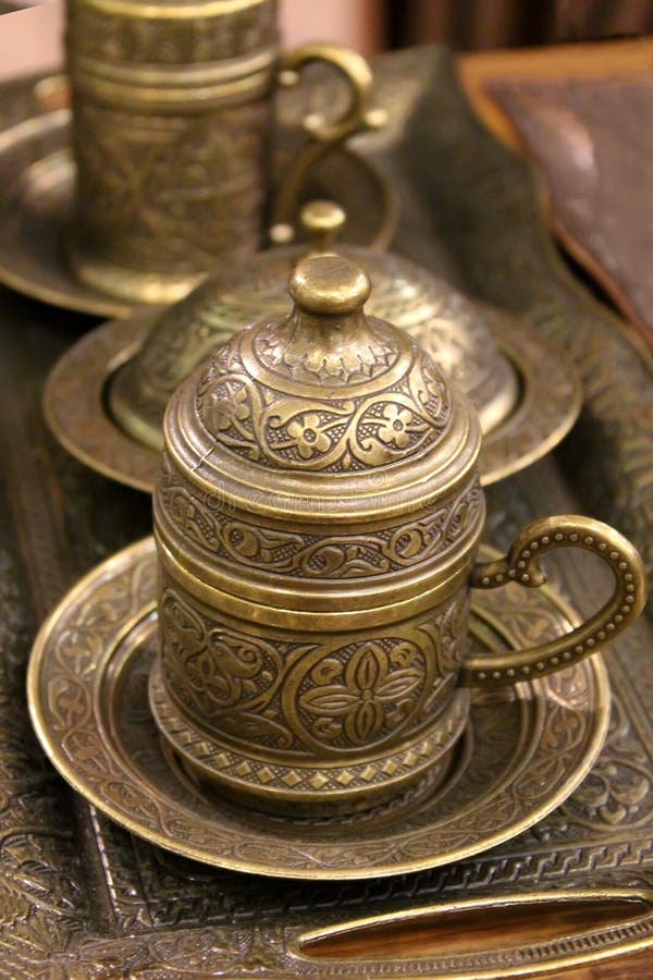 Turkish Coffee And Turkish Delight With Old Traditional Embossed Metal ...
