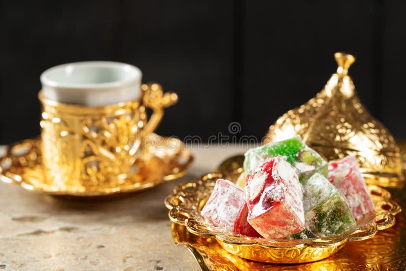 Traditional Turkish Coffee and Turkish Delight. Creative Photo Stock ...