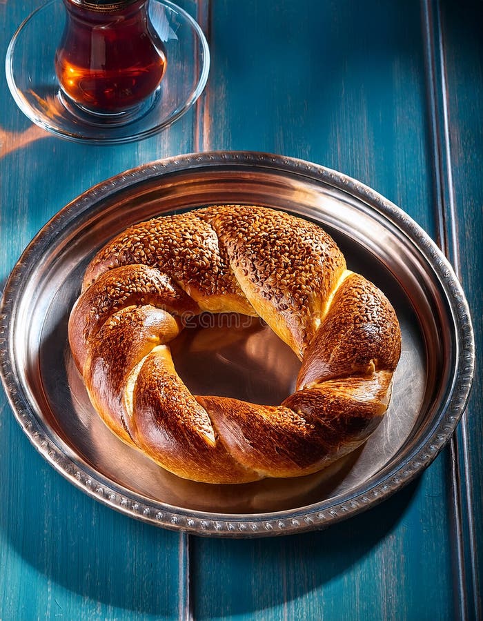 A Traditional Turkish Crescent-shaped Bread (simit) Placed on a Metal ...