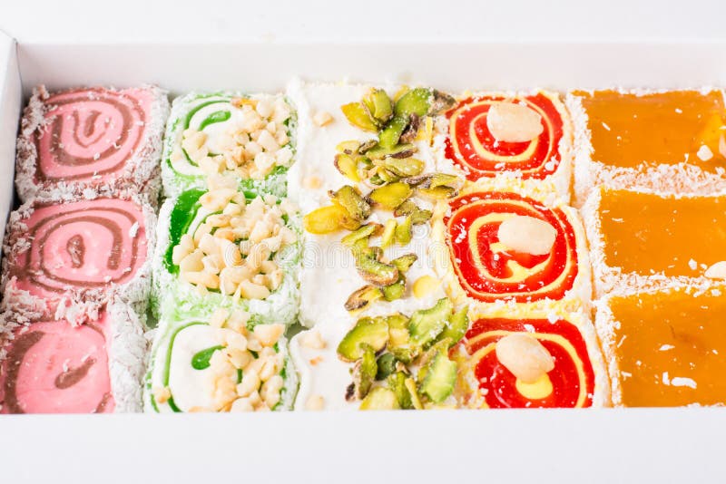 Traditional Turkish Delight in a Box Stock Photo - Image of heart ...