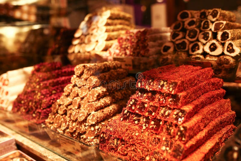 Traditional Turkish Delight on Counter in Istanbul Grand Bazaar. Stock ...