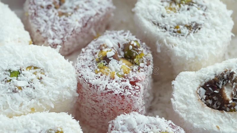 Traditional Turkish Delight with Nut Stock Video - Video of arabic ...