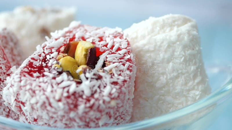 Traditional Turkish Delight with Nut Stock Footage - Video of colorful ...