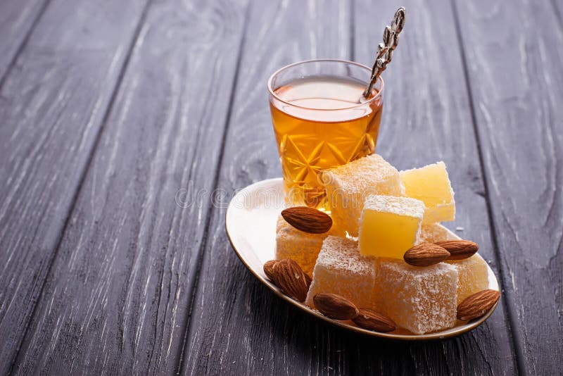 Traditional Turkish Delight and Tea Stock Photo - Image of ramadan ...