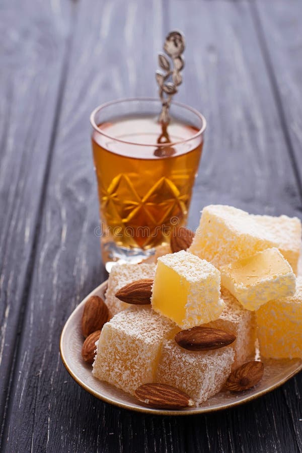 Traditional Turkish Delight and Tea Stock Image - Image of arabic ...