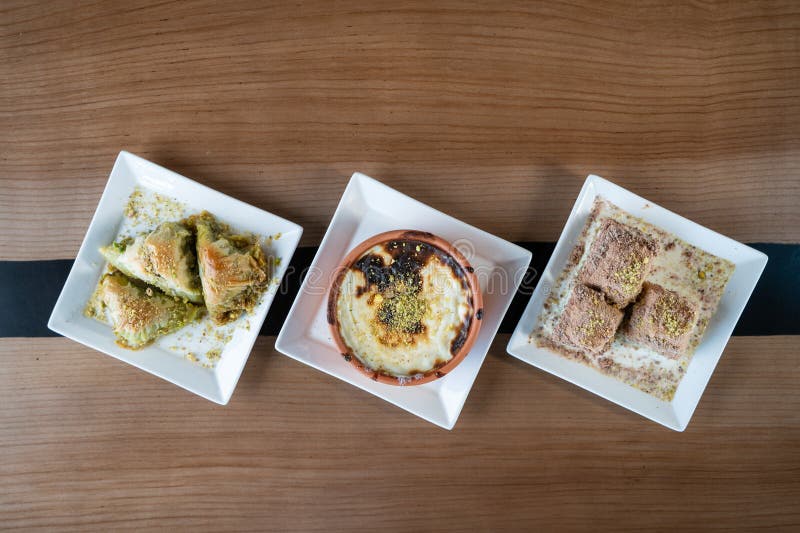 Traditional Turkish Desserts. Baklava and Rice Pudding Stock Image ...