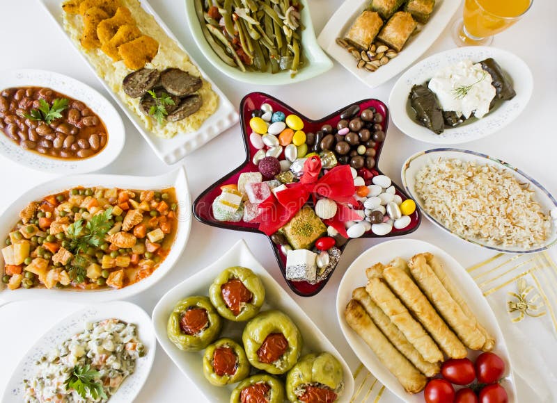 Setting Feast Dinner Table`bayram Sofrasi`with Traditional Turkish ...