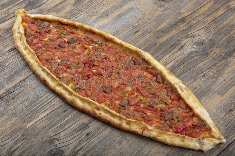 Traditional Turkish Dish Pita Beef - Kusbasili Pide. Turkish Pide with ...