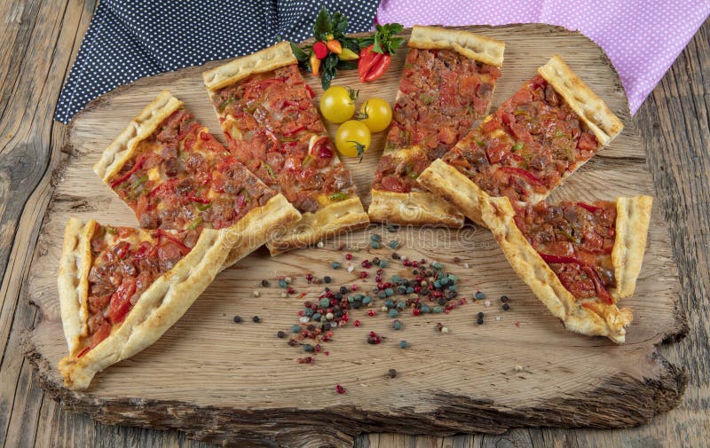 Traditional Turkish Dish Pita Beef - Kusbasili Pide. Turkish Pide with ...