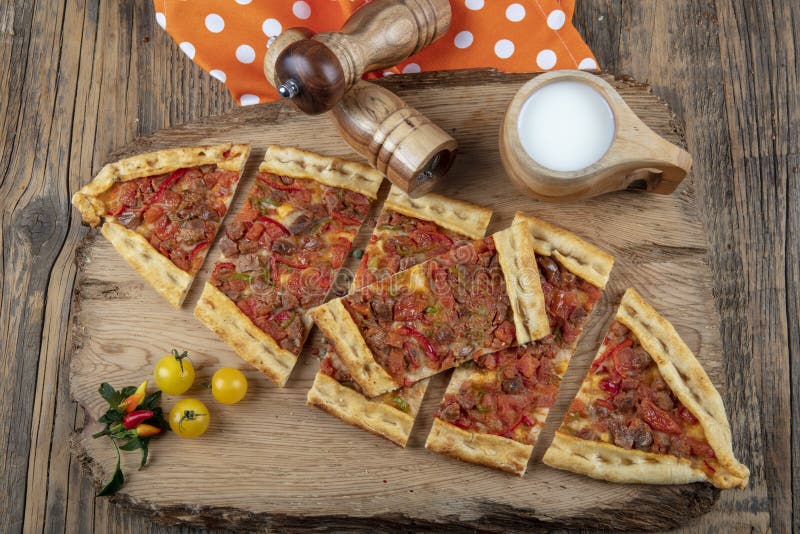 Traditional Turkish Dish Pita Beef - Kusbasili Pide. Turkish Pide with ...