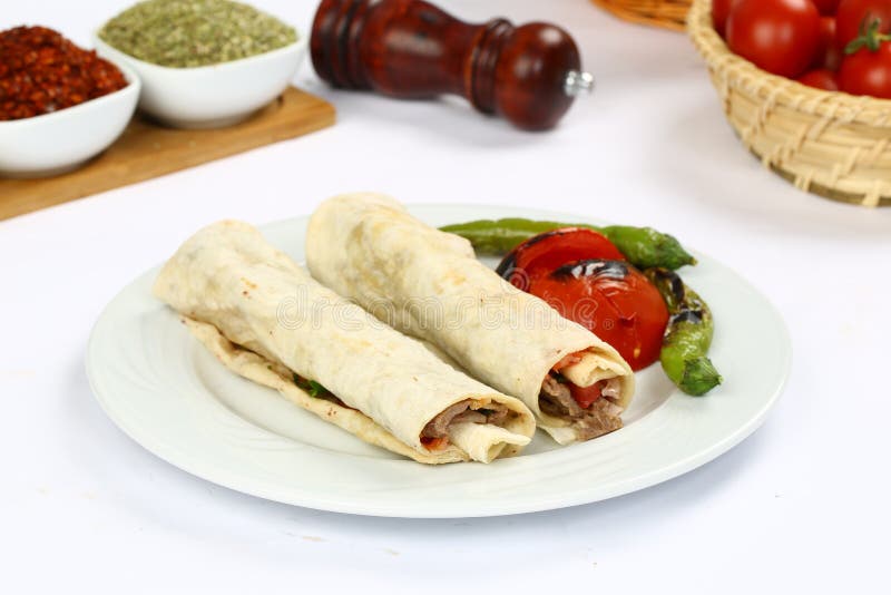 Traditional Turkish Durum, Wrap Stock Image - Image of beef, hummus ...