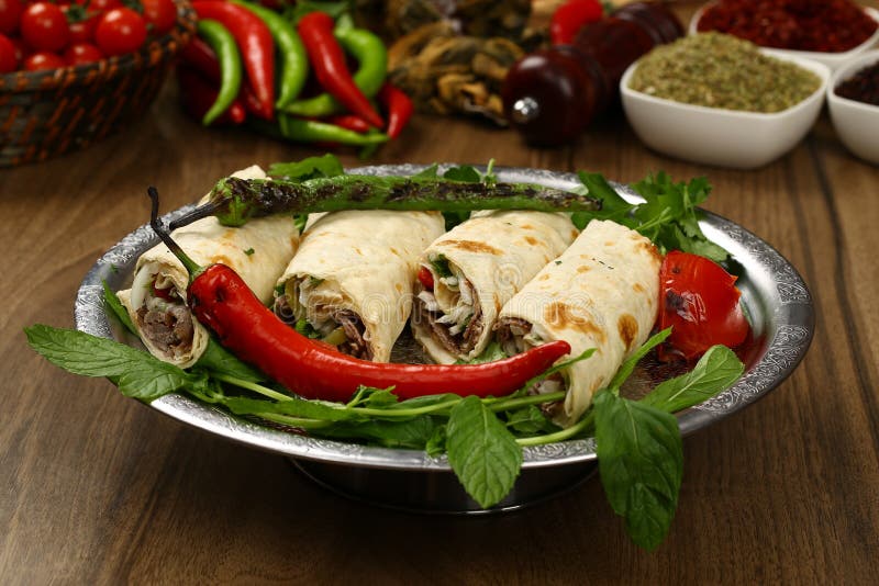 Traditional Turkish Durum, Wrap Stock Image - Image of hummus, dill ...