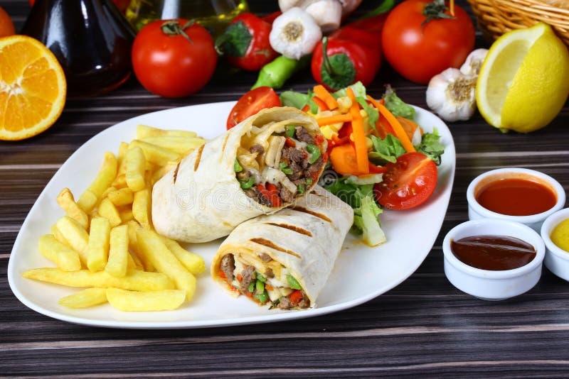 Traditional Turkish Durum, Wrap Stock Image - Image of kafta, hummus ...