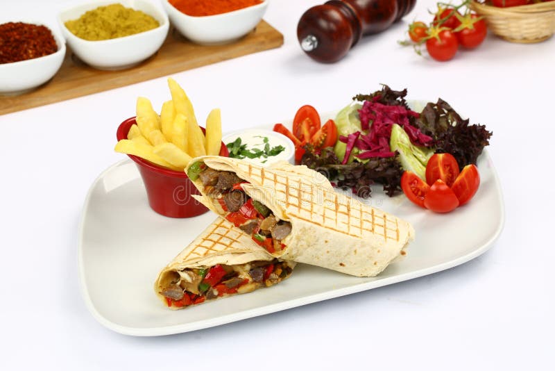 Traditional Turkish Durum, Wrap Stock Photo - Image of food, hummus ...