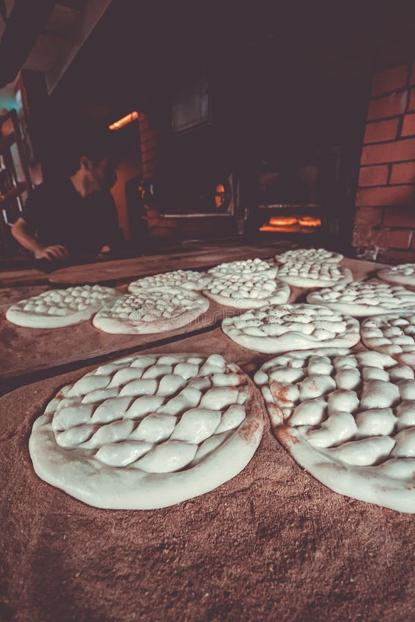 Traditional Turkish Flat Breads, Pide, Ready To Be Cooked in a B ...