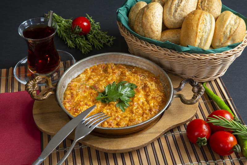 Traditional Turkish Food Menemen, Made by Eggs Stock Photo - Image of ...
