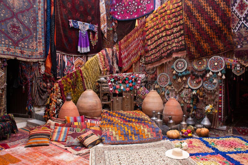 Traditional Turkish Interior with Many Carpets on the Wall Stock Photo ...