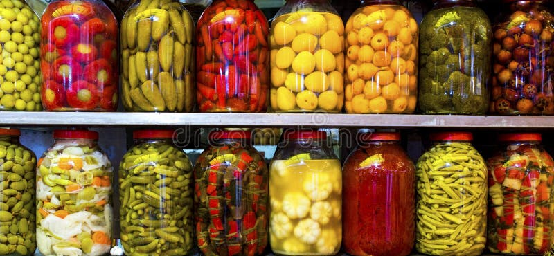 Traditional Turkish Pickles of Various Fruits and Vegetables Stock ...