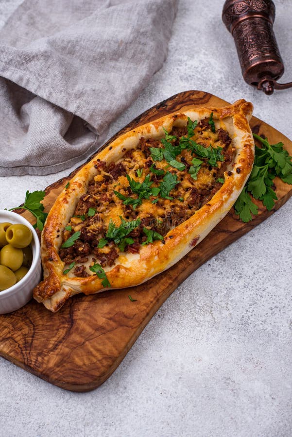 Traditional Turkish Pide with Meat Stock Image - Image of mediterranean ...