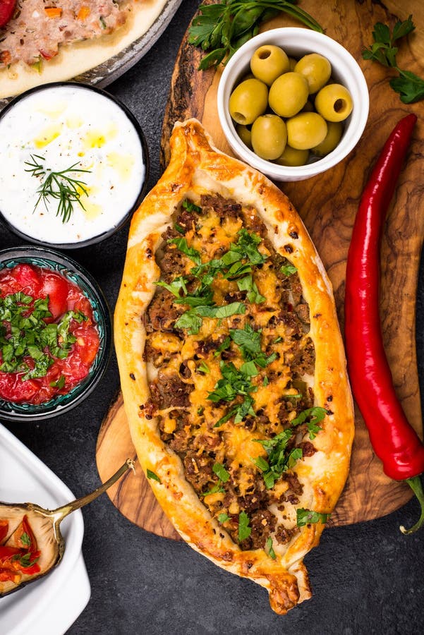 Traditional Turkish Pide with Meat Stock Image - Image of lunch, arabic ...