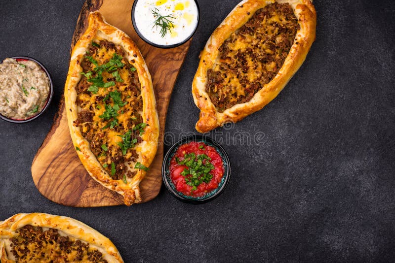 Traditional Turkish Pide with Meat Stock Image - Image of meat, arabic ...