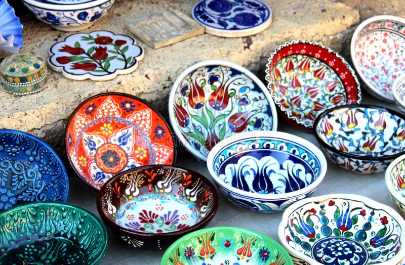 Traditional Turkish Plates on the Market Stock Image - Image of blue ...