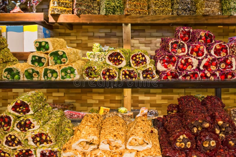 Traditional Turkish Sweets Rahat Lokum. Kemer Turkey Stock Photo ...