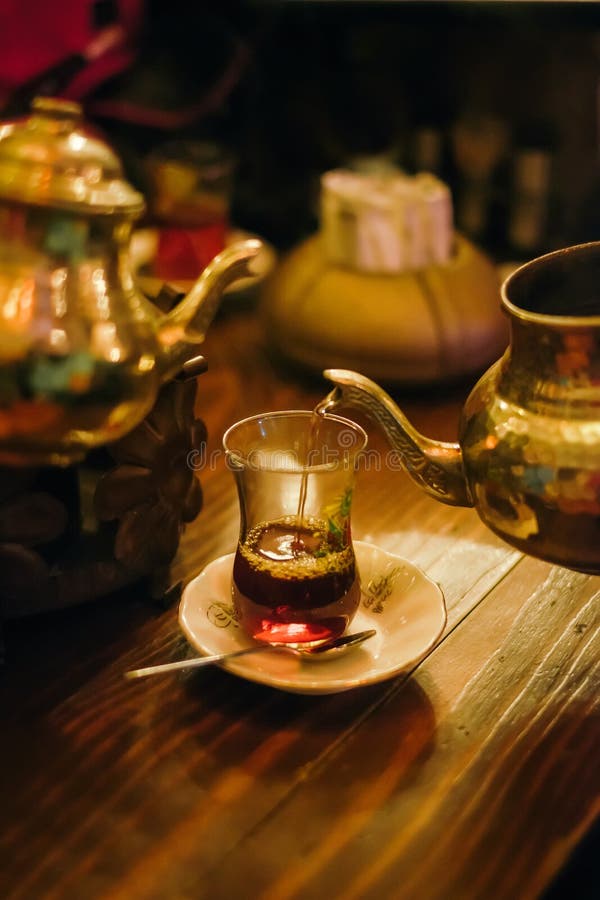Traditional Turkish Tea Ceremony in Cafe Stock Image - Image of glass ...