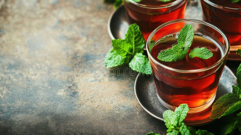 Traditional Turkish Tea with Fresh Mint Offering a Selective Focus and ...