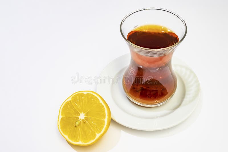 Traditional Turkish Tea and Half Lemon Stock Photo - Image of coffee ...