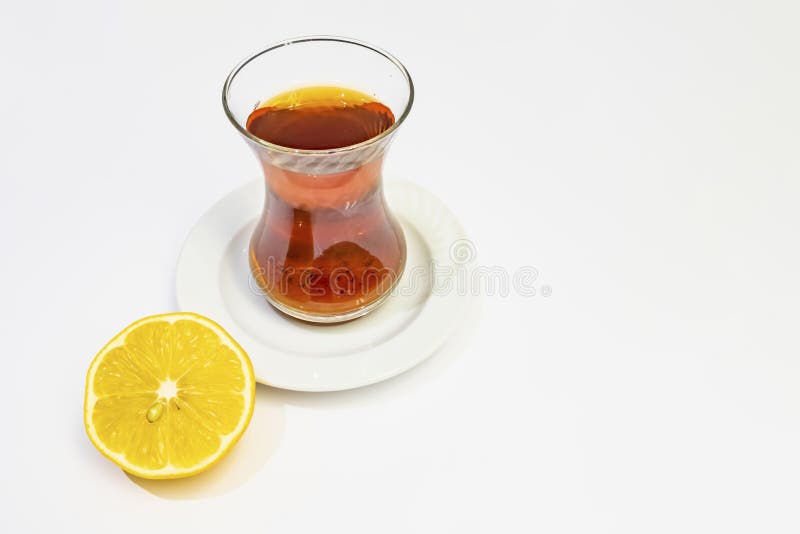 Traditional Turkish Tea and Half Lemon Stock Photo - Image of design ...