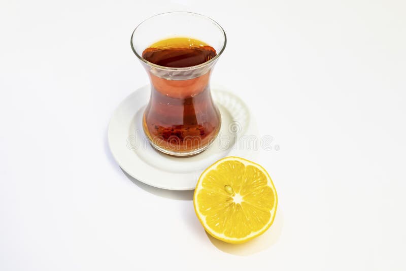 Traditional Turkish Tea and Half Lemon Stock Photo - Image of closeup ...