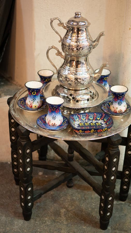 Traditional Turkish Tea Set on Small Coffee Table Stock Image - Image ...