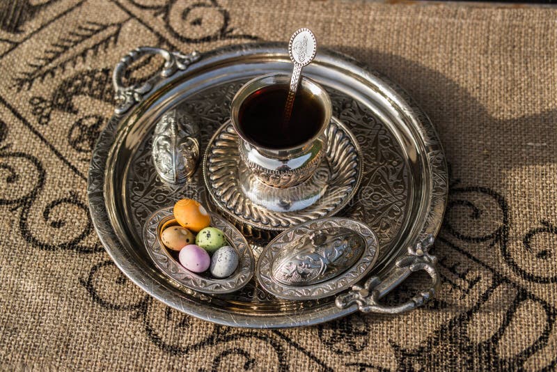 Traditional Turkish Tea in a Silver Tray Stock Image - Image of design ...