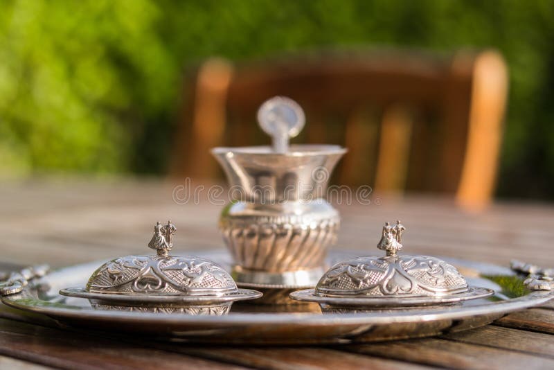 Traditional Turkish Tea in a Silver Tray Stock Photo - Image of glass ...